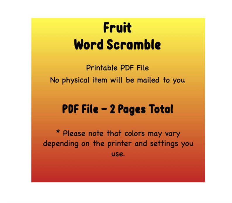 Fruit Word Scramble - Printable PDF -party Game, Classroom Game ...