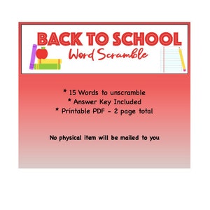 Back to School Word Scramble - Classroom Game, Road Trip Game ...