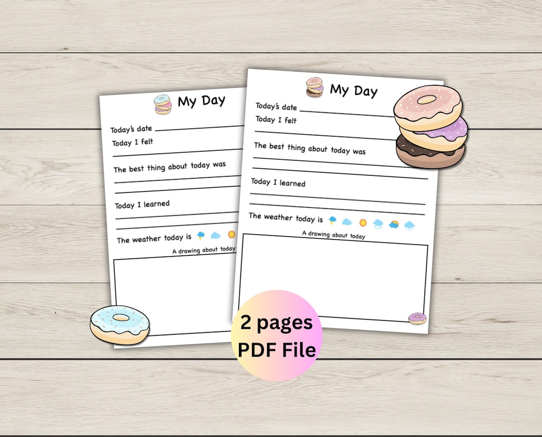 Kids Printable Daily Journal - Donuts - My Day Journal Prompts - PDF ...