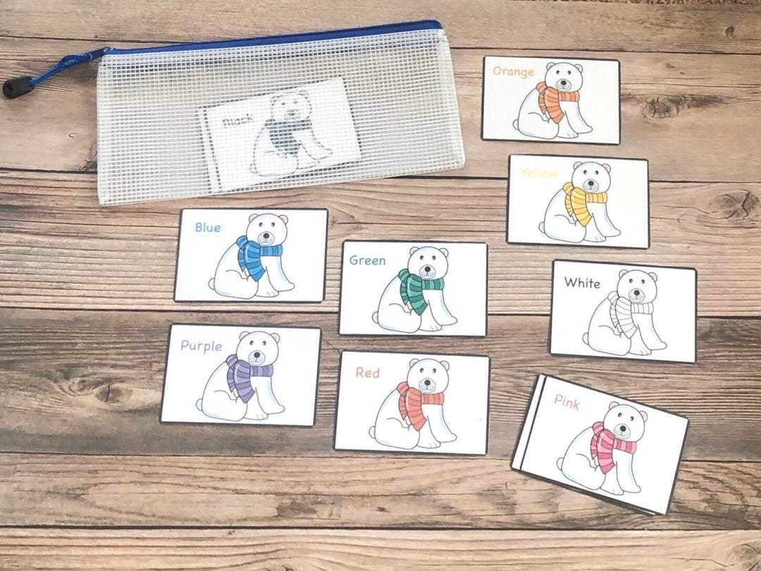 Polar Bear Colors Flash Cards: Laminated Learning Cards With Zip Pouch ...