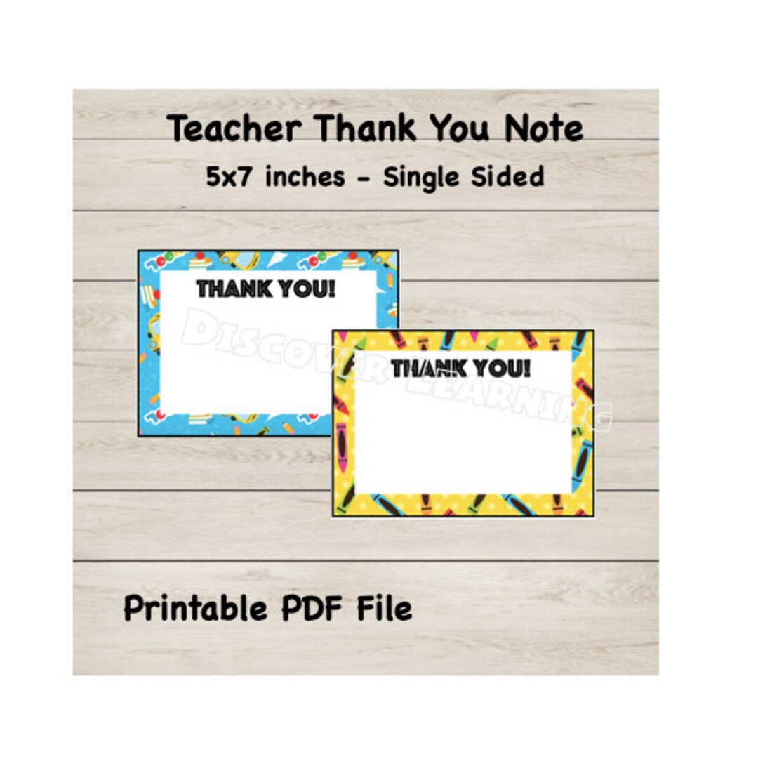 Teacher Thank You Note Printable PDF File Note Card 5x7 Inch - Etsy