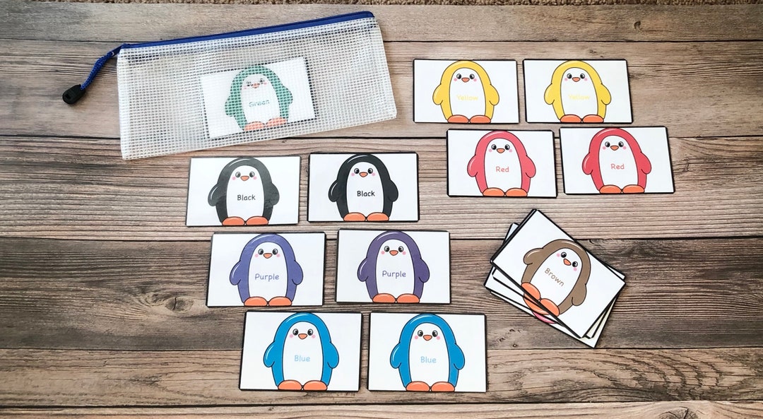 Colors Memory Match Game- Penguins - Laminated, Comes With Zip Pouch ...