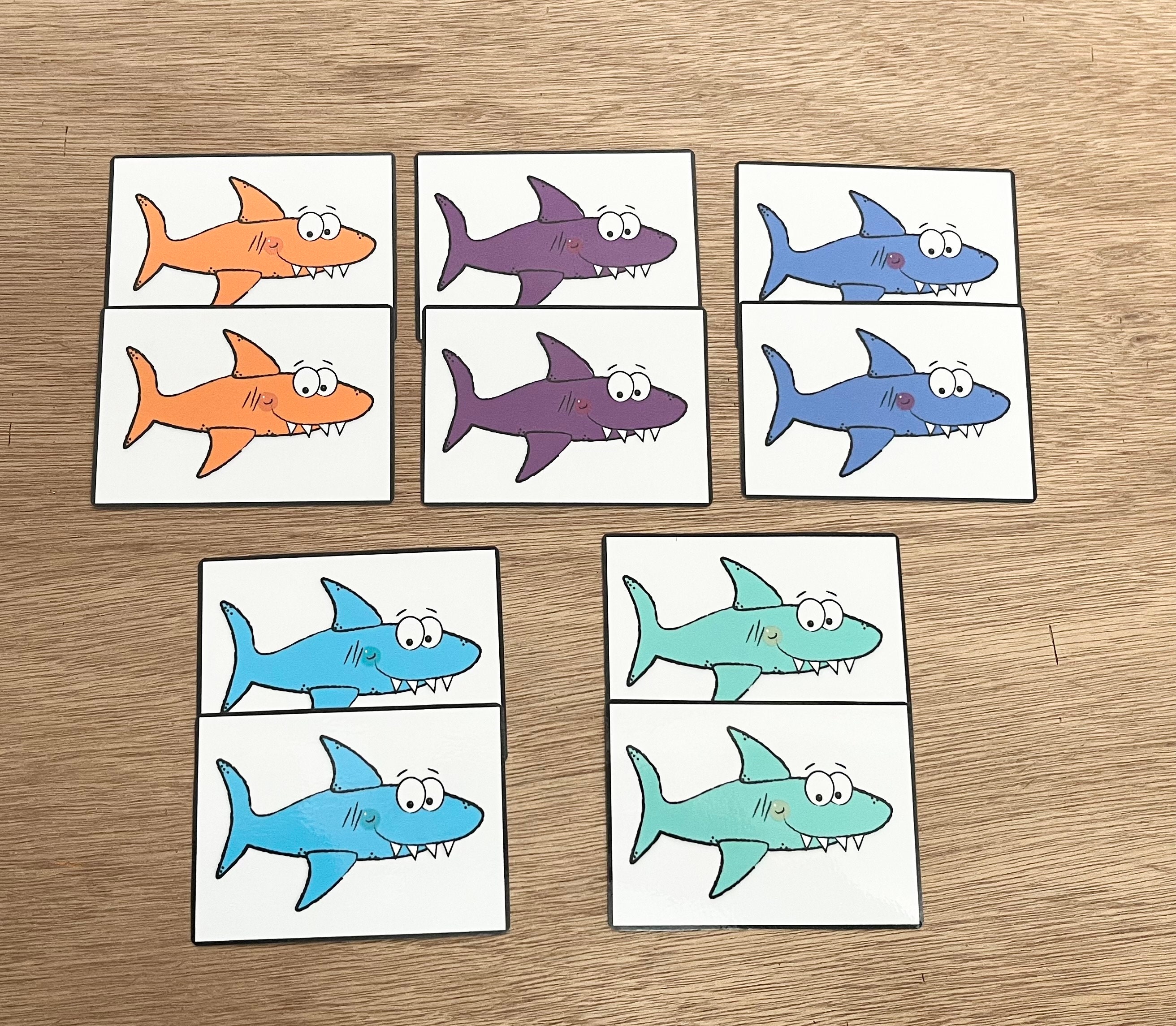 Shark Color Matching Game - Laminated - Comes With Zip Pouch - Memory ...