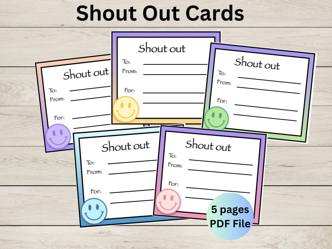 Shout Out Cards - Happy Face - Teacher Shout Out Cards - PDF File ...