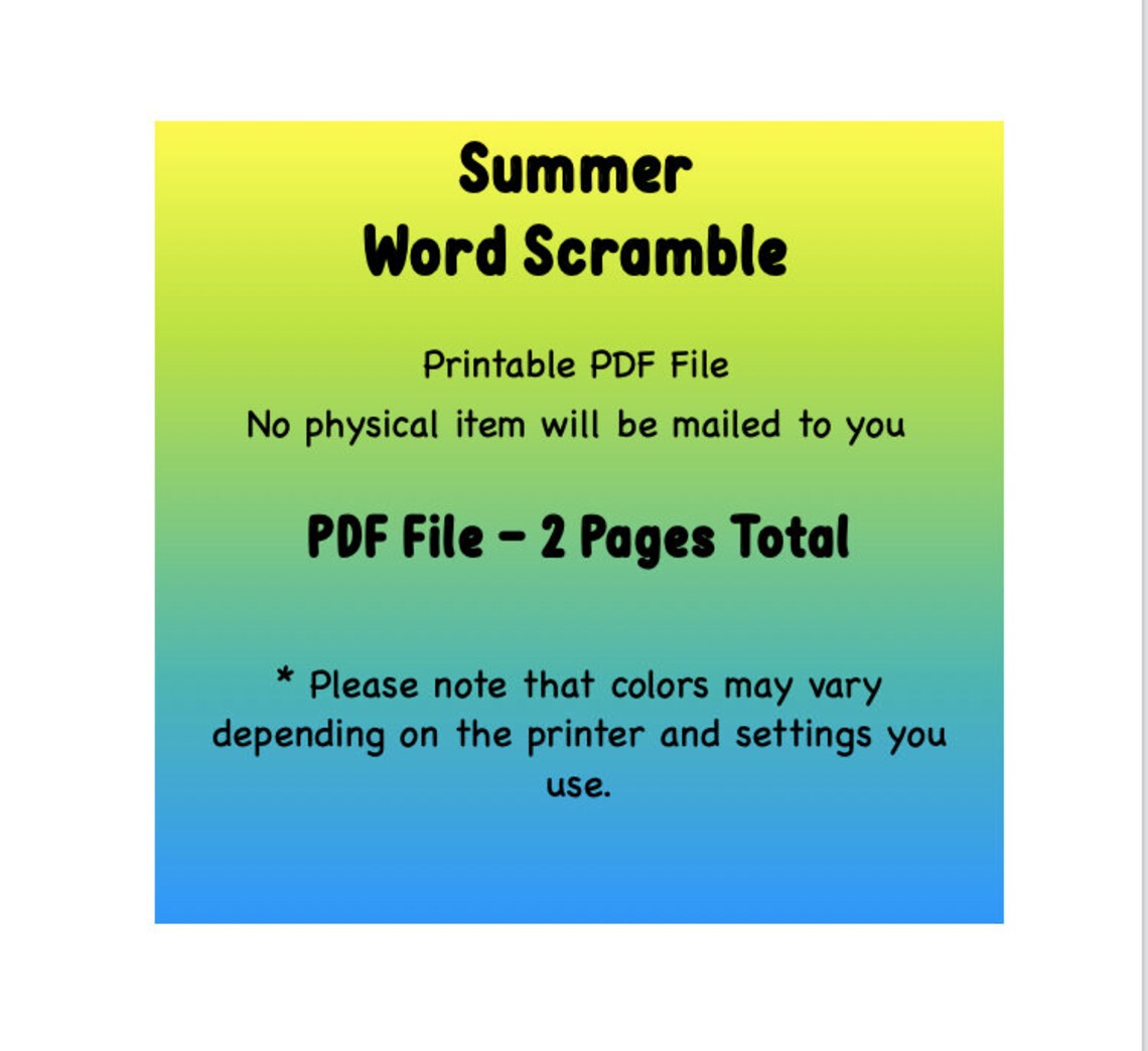 Summer Word Scramble - Party Game, Classroom Game, Homeschool Game ...