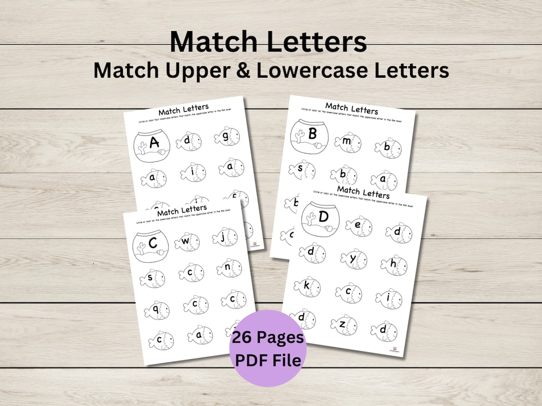Matching Letters Worksheets Fish Theme Alphabet Worksheets - Etsy