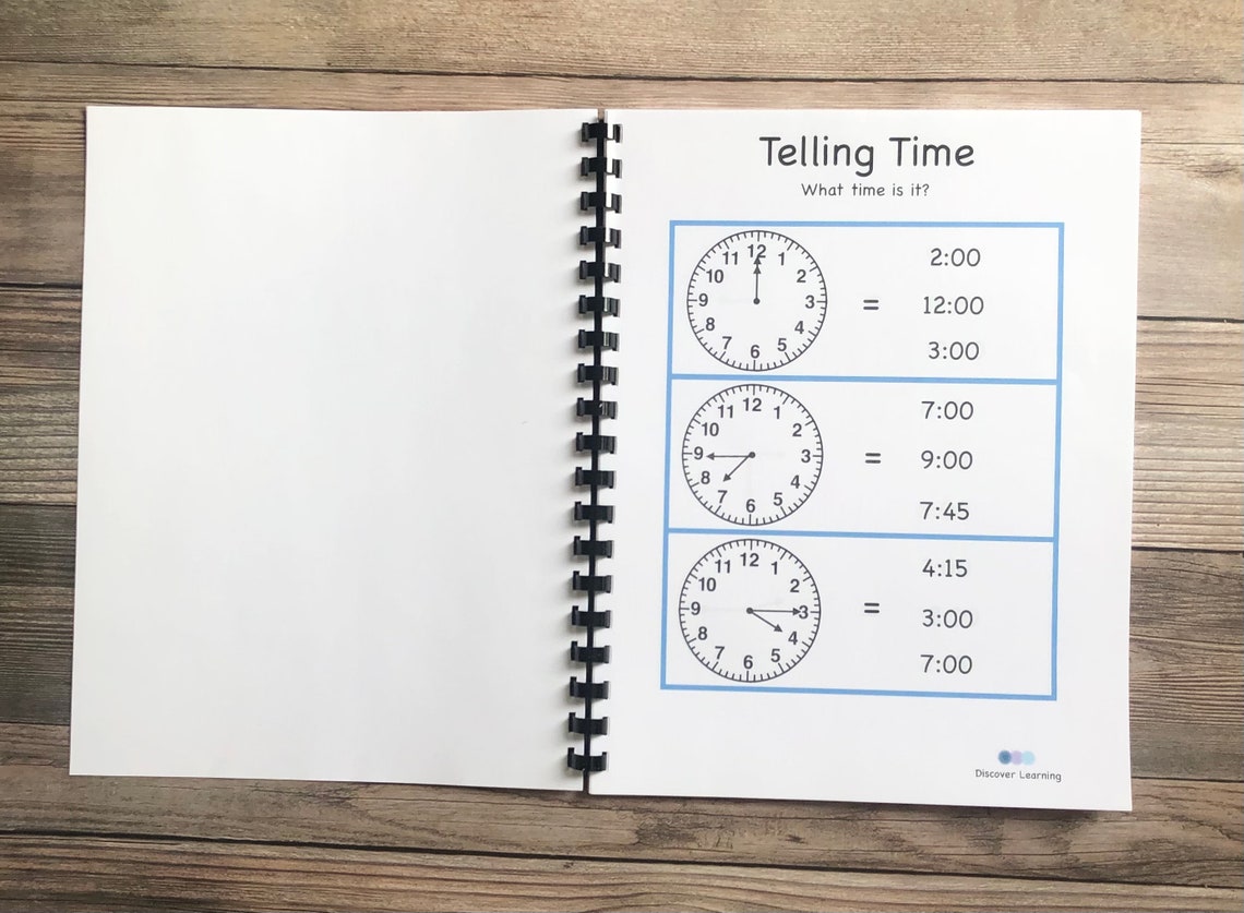 Telling Time Workbook 15 Minute Increments Half Hour and On | Etsy
