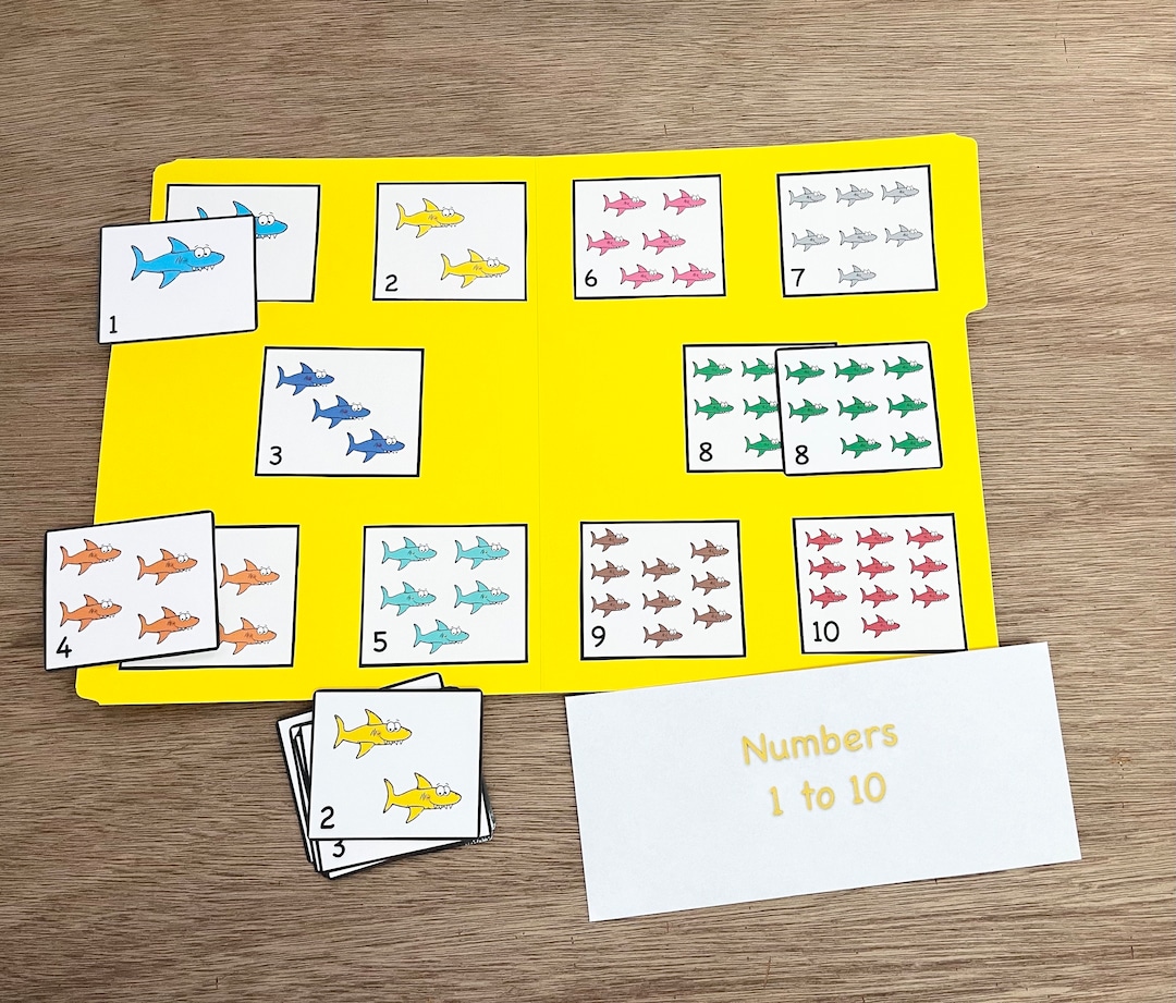 Numbers File Folder Game - 1 to 10 - Sharks - Matching and Counting - Etsy