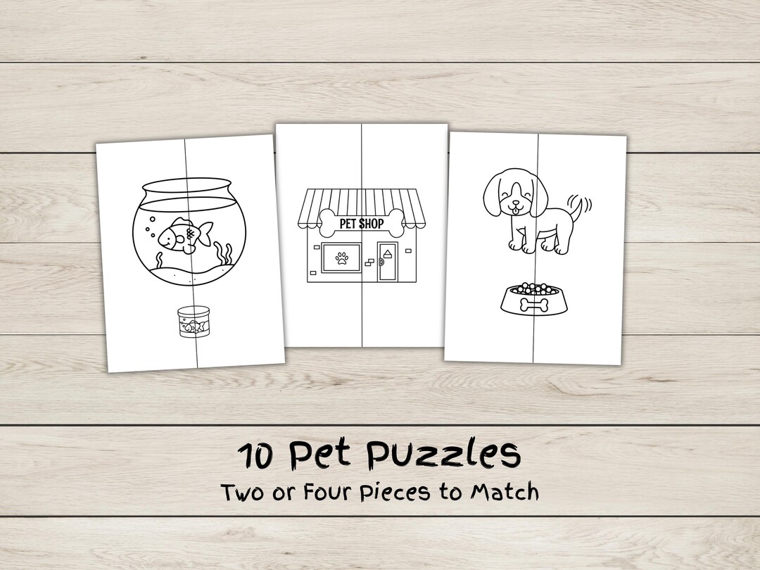 Pet Puzzles - Matching Game - 10 Puzzles - Two or Four Piece Puzzles ...