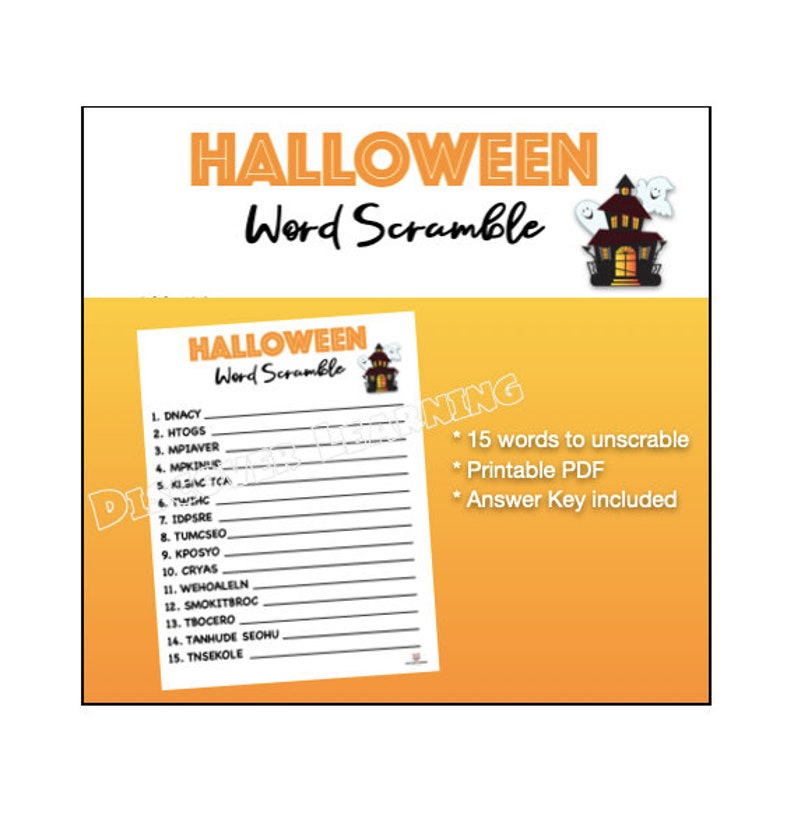 Halloween Word Scramble Game: Printable Party Activity (PDF Download ...