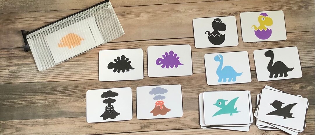 Dinosaur Shadow Matching Game: Laminated Flash Cards With Zip Pouch - Etsy
