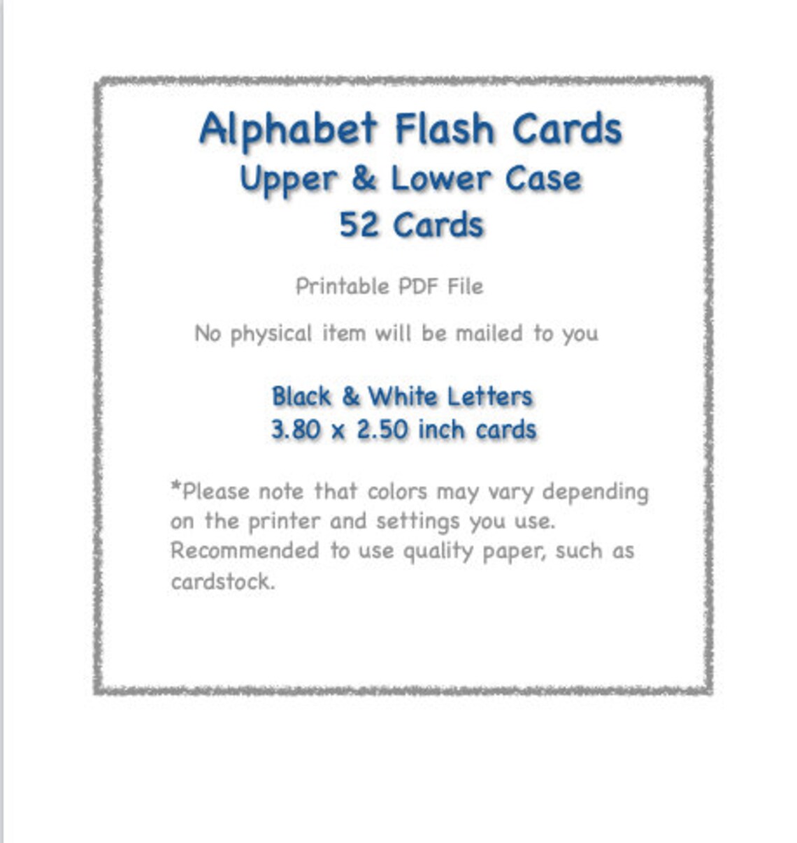 Alphabet Flash Cards Black and White, Upper and Lower Case Letters, 52 ...