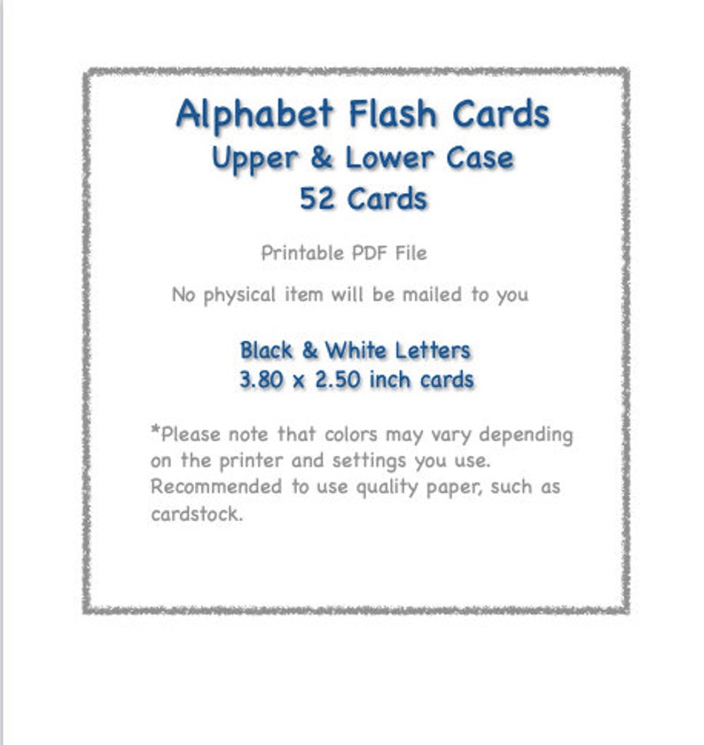 Alphabet Flash Cards Black and White, Upper and Lower Case Letters, 52 ...