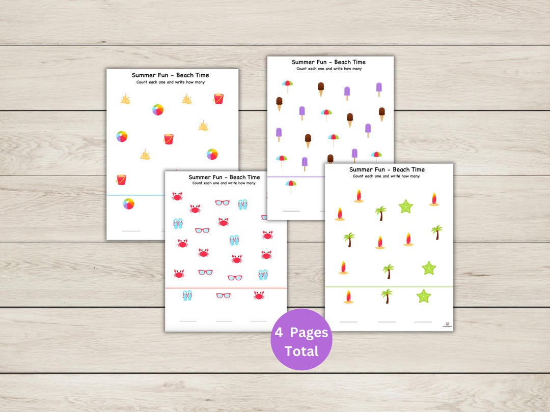 Summer Counting Worksheets - Numbers 1 to 10 - Summer Beach Theme ...