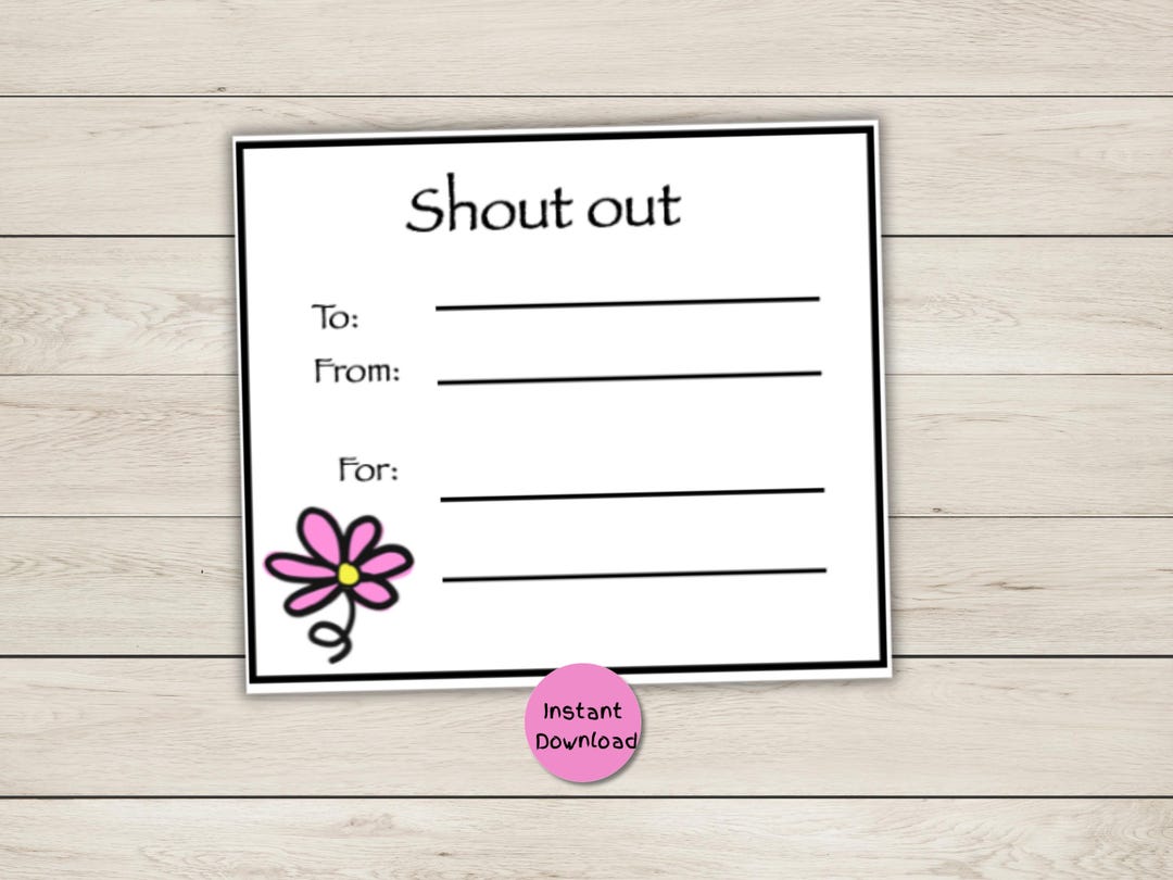Pink Flower Shout Out Cards - Compliment Cards (PDF File) - Etsy