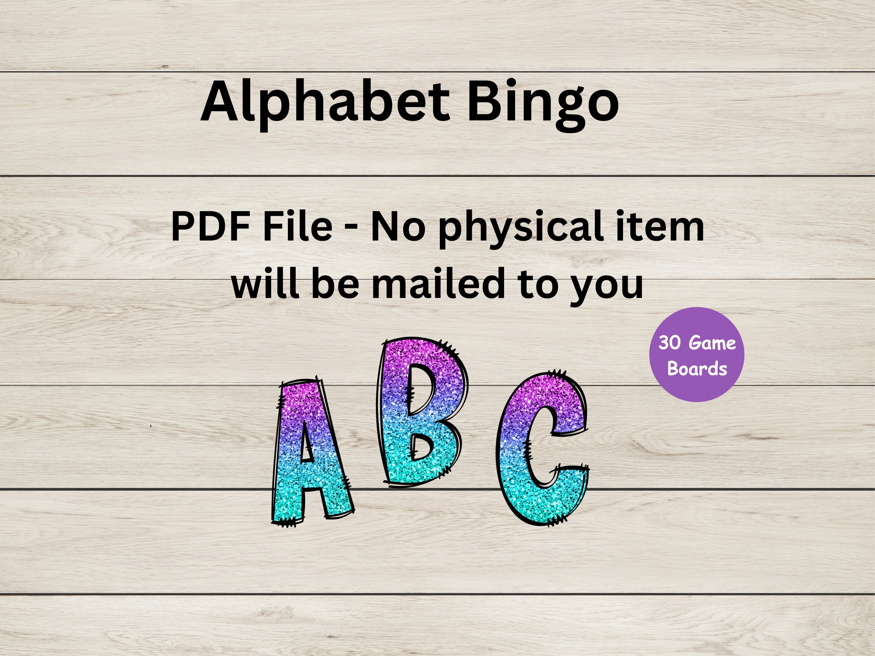Alphabet Bingo - 30 Different Game Boards - Pink Purple Teal Glitter ...