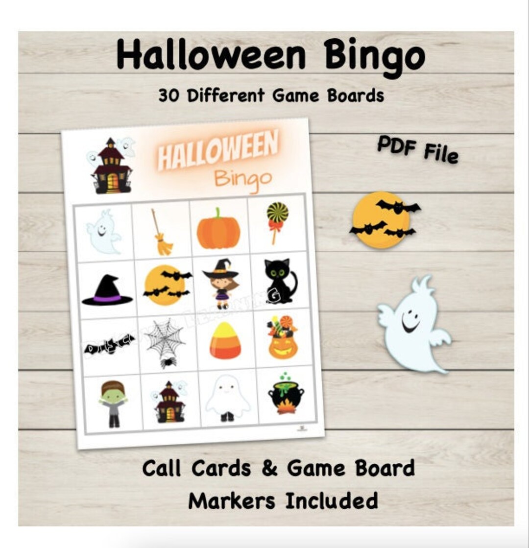 Halloween Bingo Game: 30 Boards, Call Cards & Board Makers, Printable ...