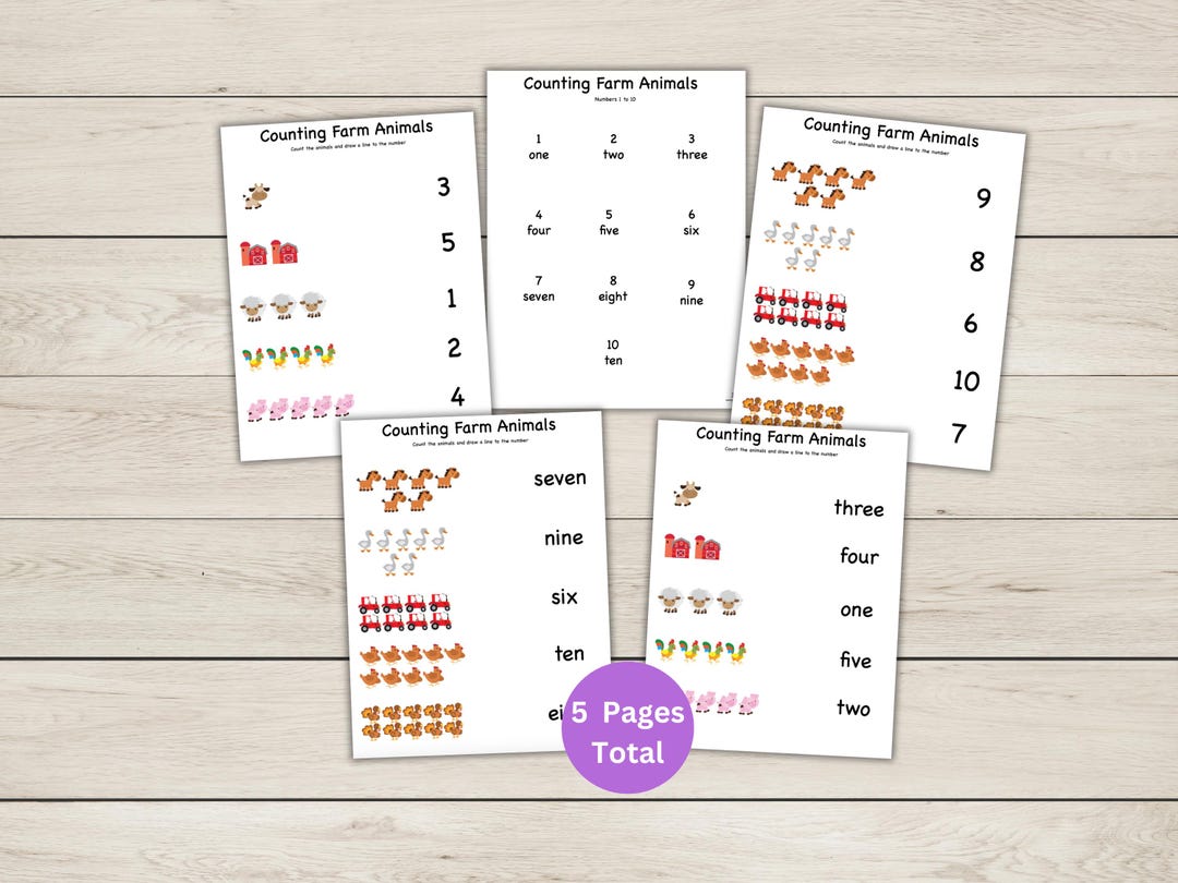 Counting Worksheets - Numbers 1 to 10 - Count the Farm Animals - Math ...