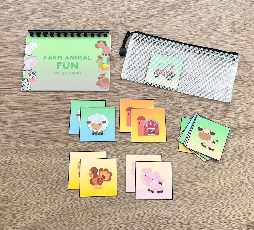 Farm Animals Memory Match Game and Mini Coloring Book - Etsy
