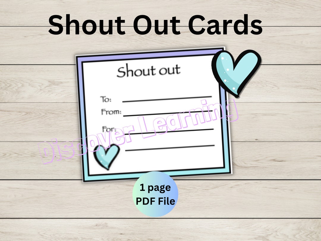 Teacher Shout Out Cards Parent Shout Out Cards Printable PDF File ...