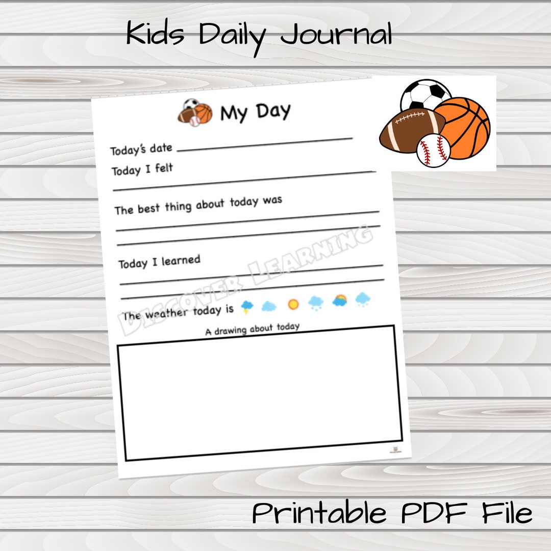 Kids Printable Daily Journal - Sports - My Day Journal Prompts - PDF ...