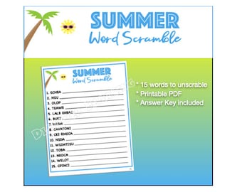 Summer Word Scramble Printable Game, Summertime Game, Printable Family ...