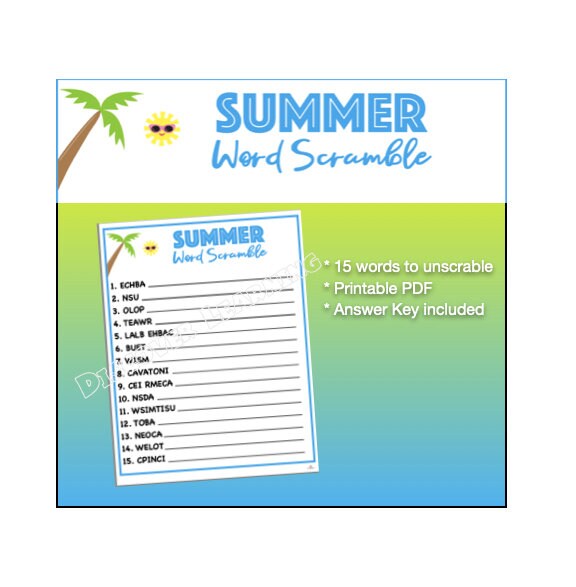 Summer Word Scramble - Party Game, Classroom Game, Homeschool Game ...
