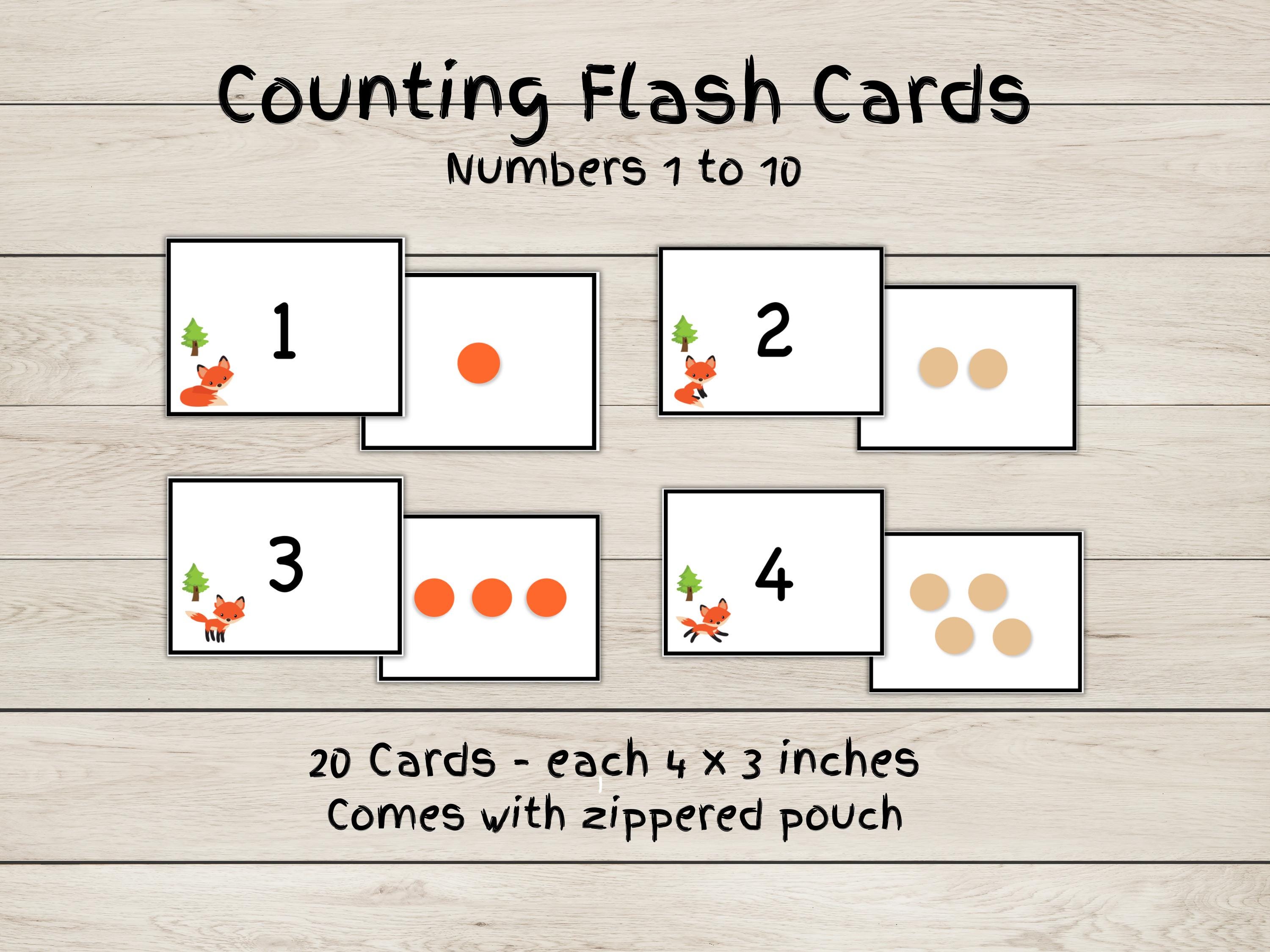 Counting Flash Cards Numbers 1 to 10, Fox Theme, Laminated - Zip Pouch ...