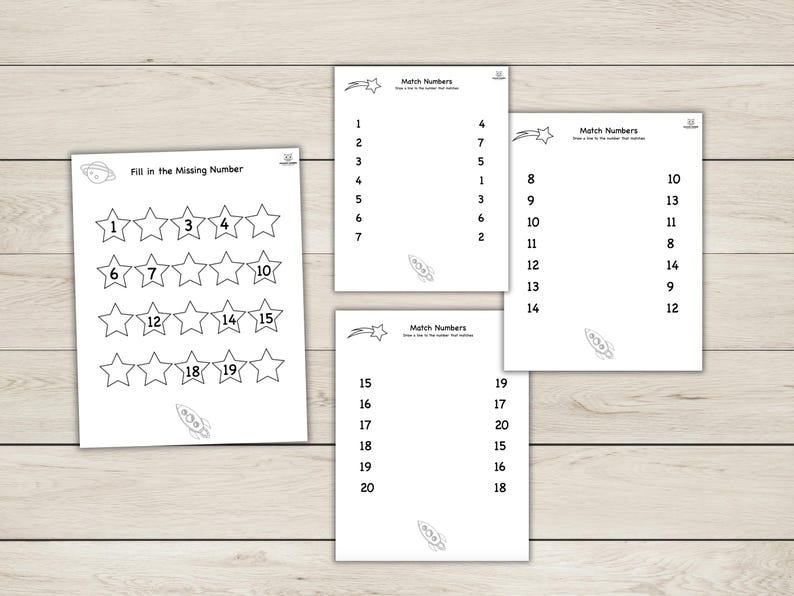 Number Worksheets - Fill in Missing Numbers - Match Numbers 1-20 Space ...