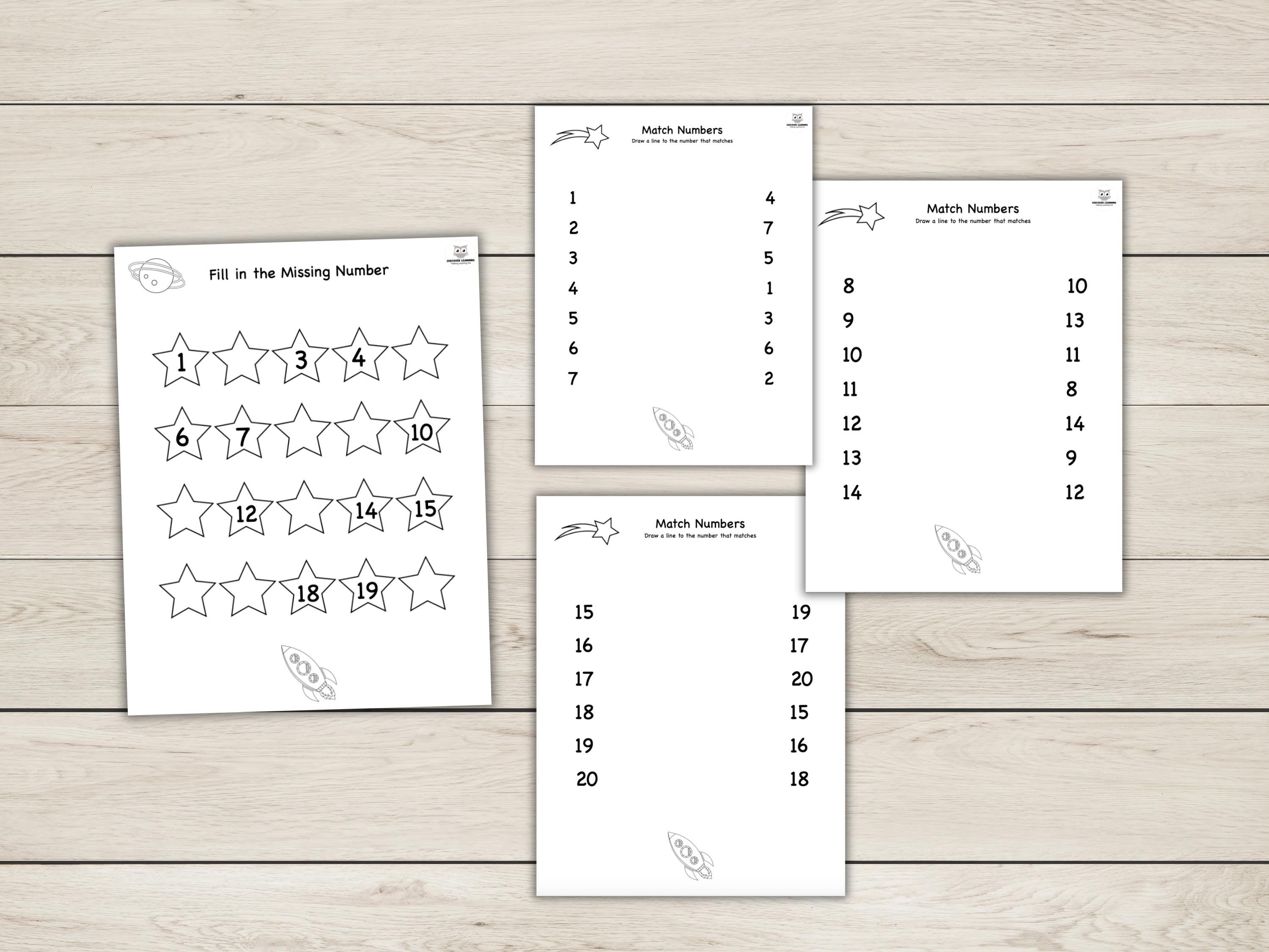 Number Worksheets 1 to 20 – Match Numbers - Fill in Missing Number ...