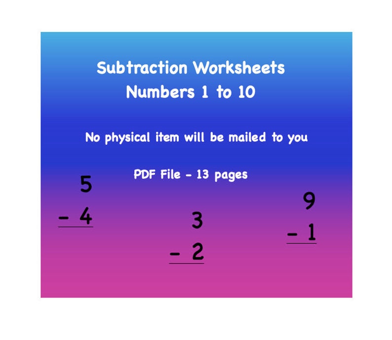 Subtraction Worksheets - Numbers 1 to 10 - Printable Math Worksheets ...