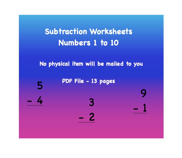 Subtraction Worksheets - Numbers 1 to 10 - Printable Math Worksheets ...