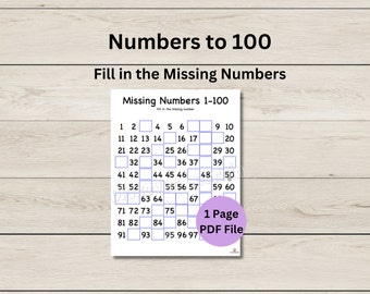 Fill in the Numbers 1-100 Worksheet, Digital, Printable - Etsy