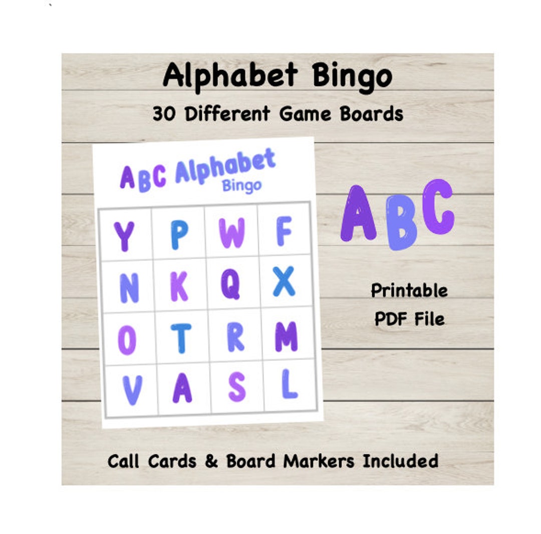 Alphabet Bingo, Bingo 30 Different Game Boards Call Cards & Game Board ...