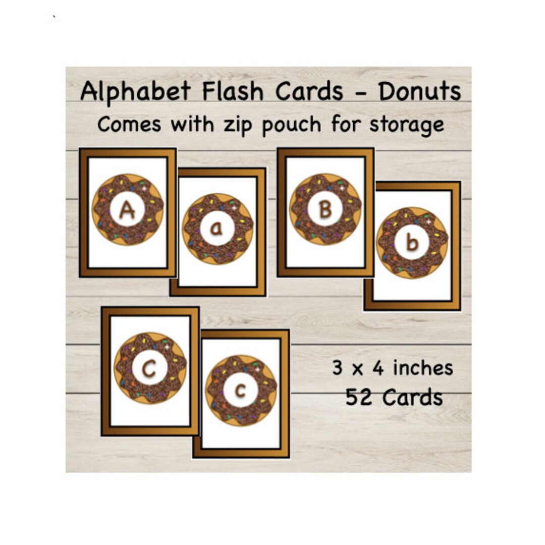 Alphabet Flash Cards Letter Recognition Laminated 52 Cards Donut Theme ...