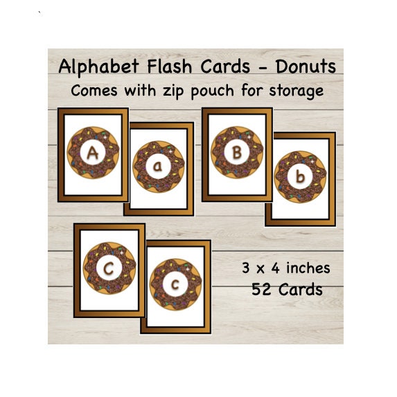Alphabet Flash Cards Letter Recognition Laminated 52 Cards Donut Theme ...