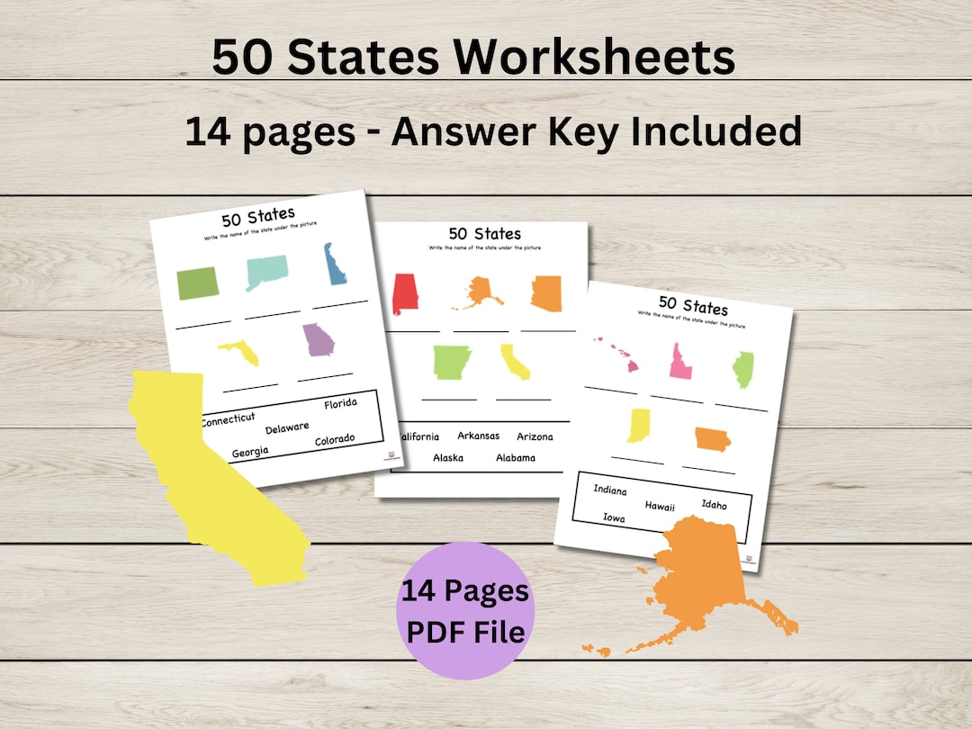 50 States Worksheets Identify States by Name and Shape Answer Key ...