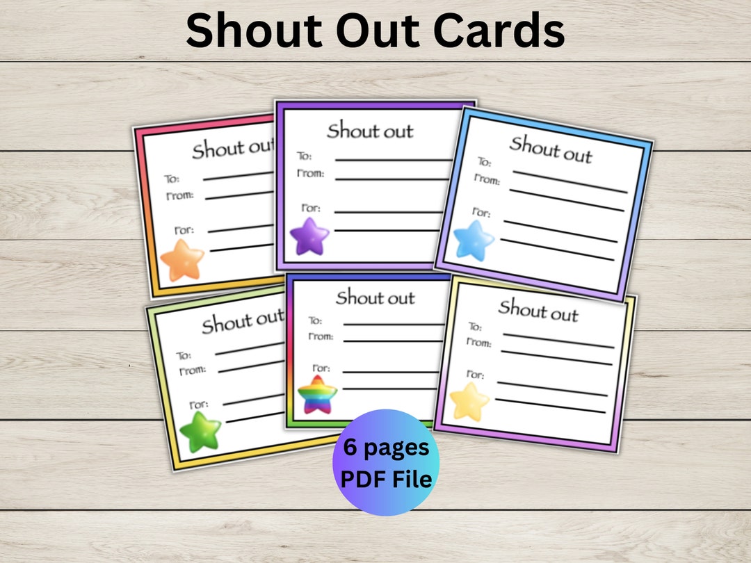 Teacher Shout Out Cards Stars Parent Shout Out Cards Printable PDF File ...