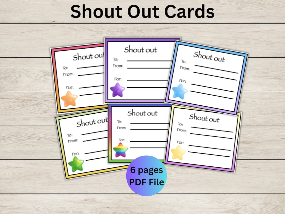 Teacher Shout Out Cards Stars Parent Shout Out Cards Printable PDF File ...