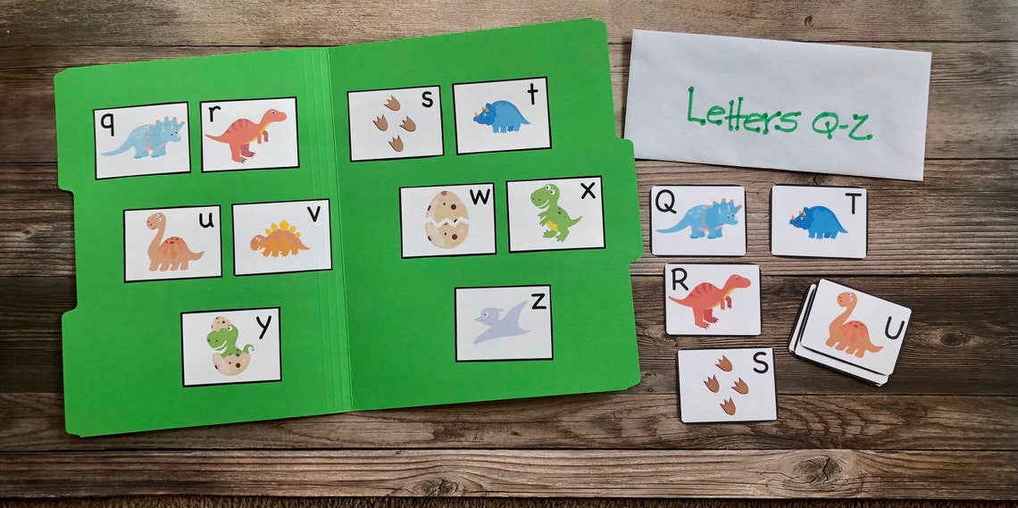 Alphabet File Folder Games - Match Upper Lower Case Letters Dinosaurs ...