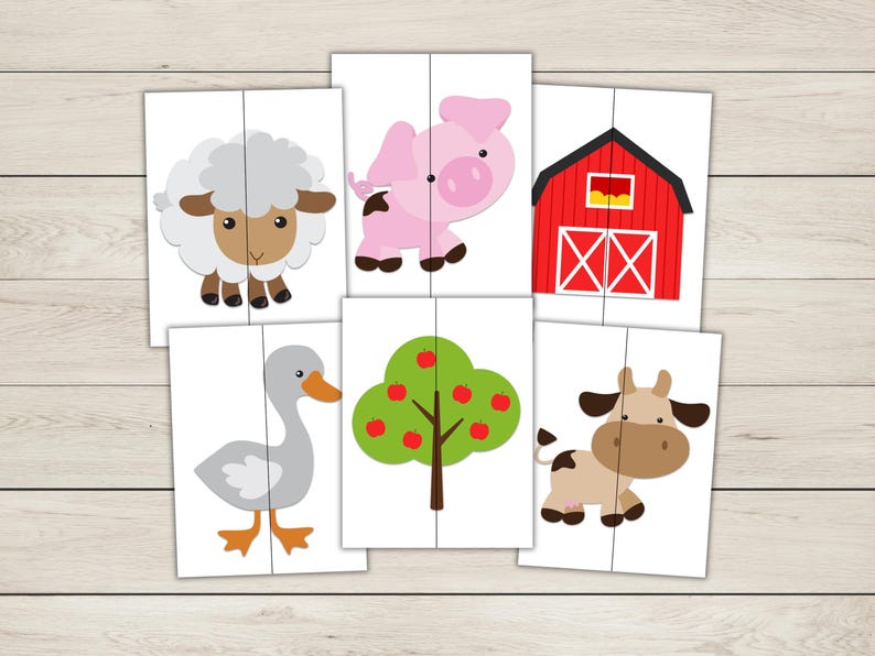 10 Farm Animal Puzzles - Matching Game - Printable Preschool Activity ...
