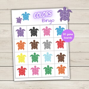 Colors Bingo 30 Different Game Boards- Turtles -call Cards and Game ...