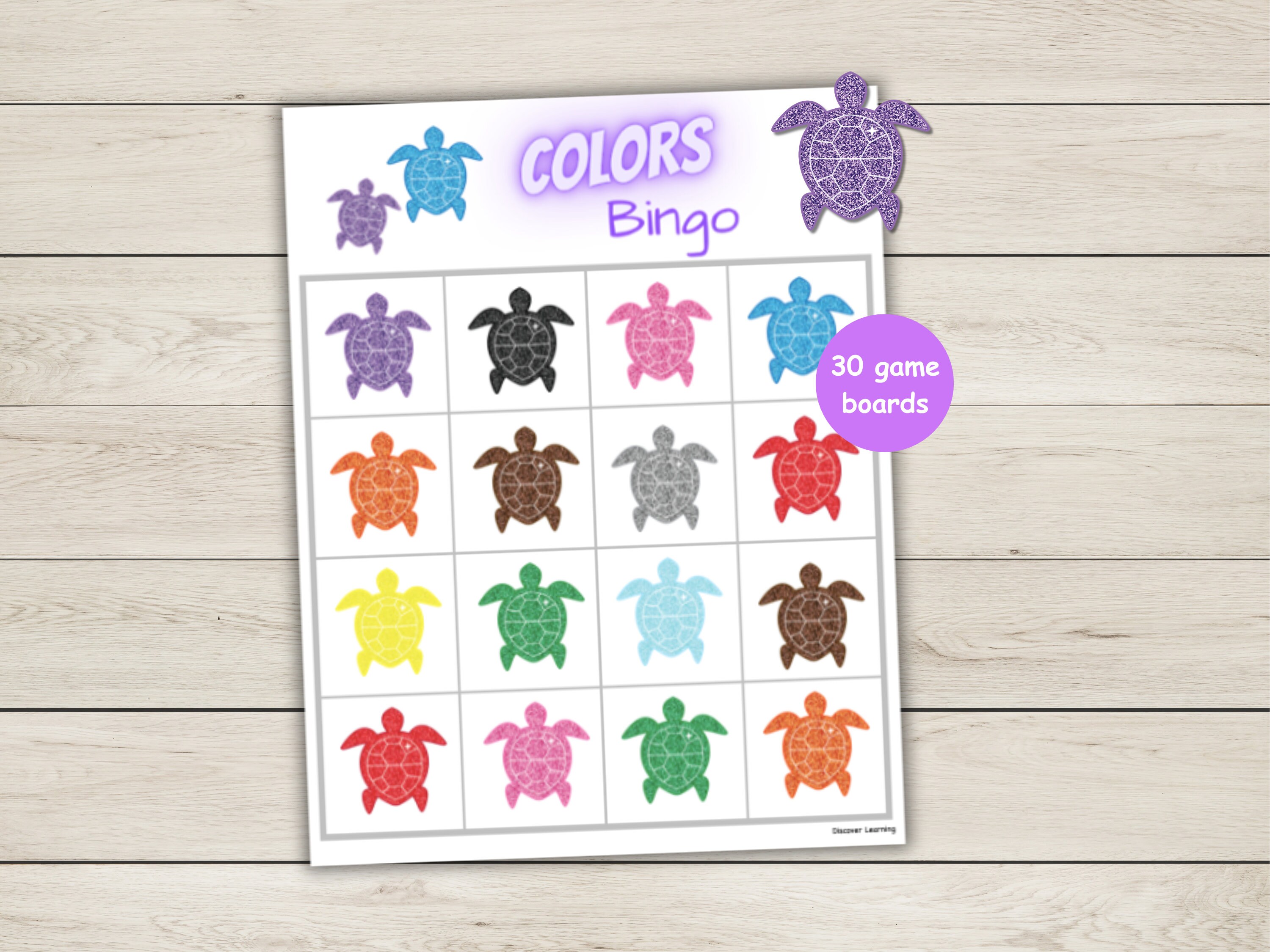Colors Bingo 30 Different Game Boards- Turtles -call Cards and Game ...