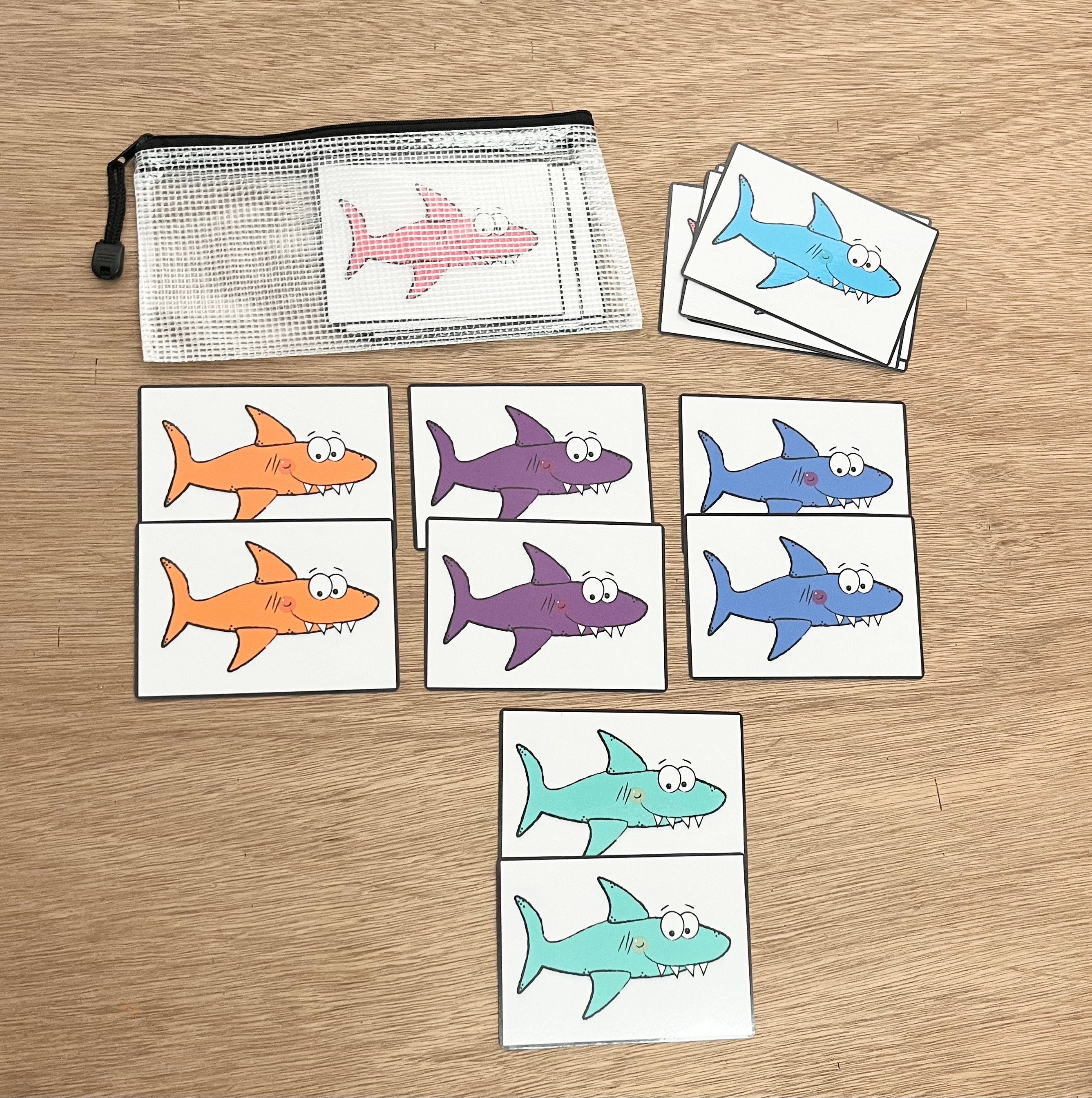 Shark Color Matching Game - Laminated - Comes With Zip Pouch - Memory ...
