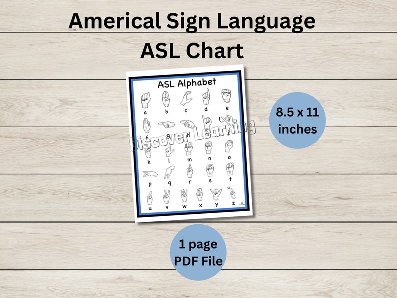 American Sign Language Chart- Alphabet Chart - ASL Chart - Printable ...