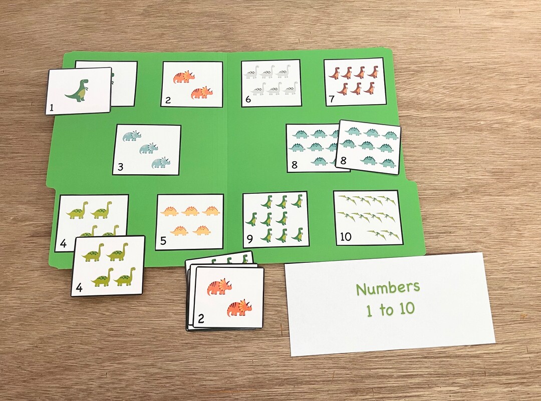 Numbers File Folder Game - 1 to 10 - Dinosaurs - Matching Numbers - Etsy
