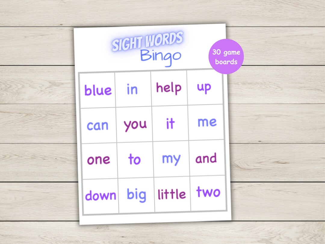 Sight Words Bingo - 30 Different Game Boards - Call Cards and Game ...