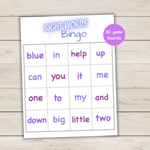 Sight Words Bingo - 30 Different Game Boards - Call Cards and Game ...