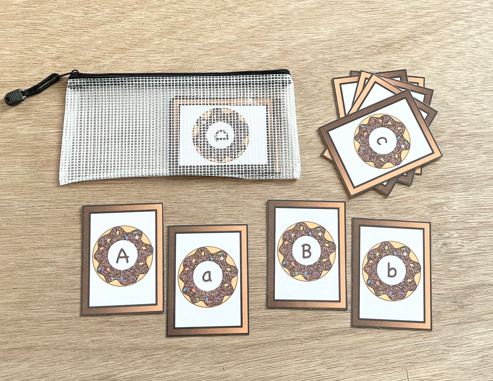 Alphabet Flash Cards Letter Recognition Laminated 52 Cards Donut Theme ...