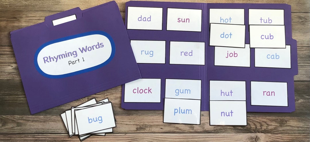 Rhyming Words File Folder Games, 24 Words to Match -set of 2 - Etsy